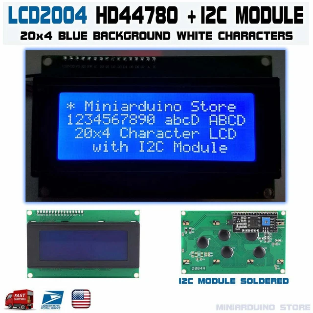 LCD 2004 BLUE Serial IIC I2C TWI 20x4 LCD2004 Module Display Screen ...