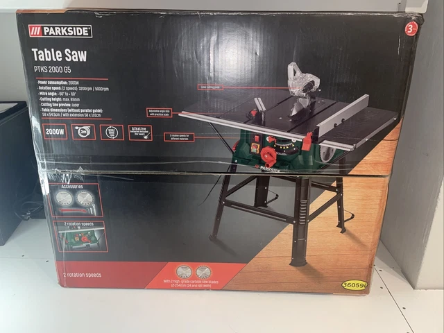PARKSIDE TABLE SAW 2000W 254mm PTKS 2000 G5 with Laser Beam 5000 RPM £ ...