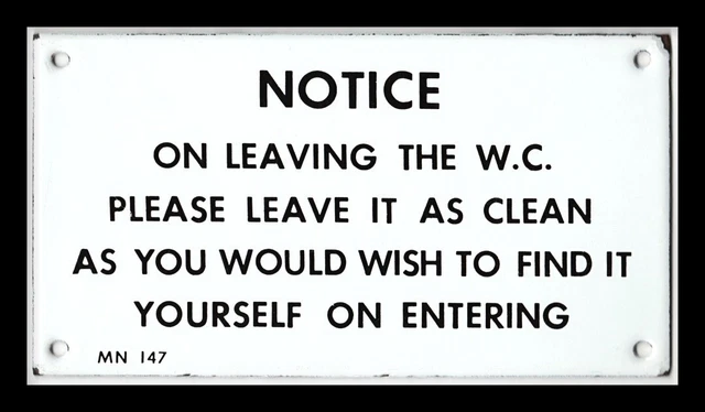 RARE ORIGINAL VINTAGE White Enamel WC Toilet Sign Coded MN 147 ...