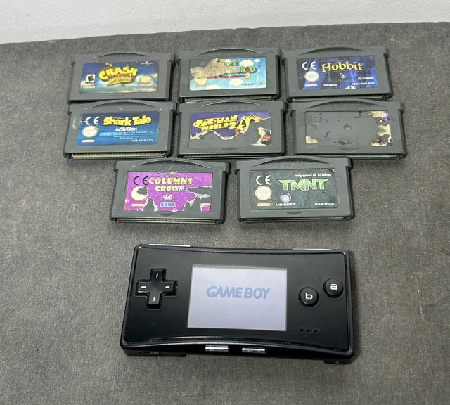 NINTENDO GAMEBOY MICRO Black W/ Charging Cable & 8 Games - Tested $349. ...