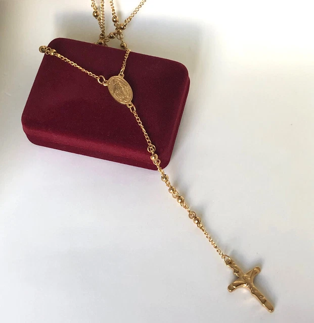 STAINLESS STEEL CHAIN Rosary cross Jesus Pendant 999 Gold 24K Gold ...