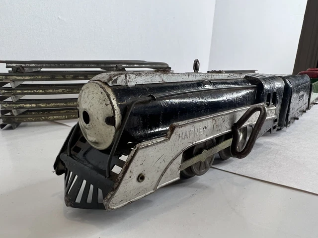 TRAIN TOY MARX HAFNER #1010 Wind Up Loco, 3 Cars, O Gauge Tracks $90.00 ...
