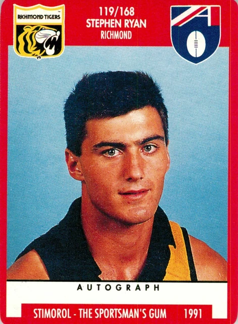 1991 RICHMOND TIGERS AFL Card STEPHEN RYAN Scanlens EUR 7,43 - PicClick FR