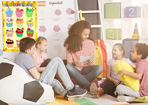 SPANISH HAPPY BIRTHDAY Chart Poster for Classroom Decorations 12x17.3 £ ...