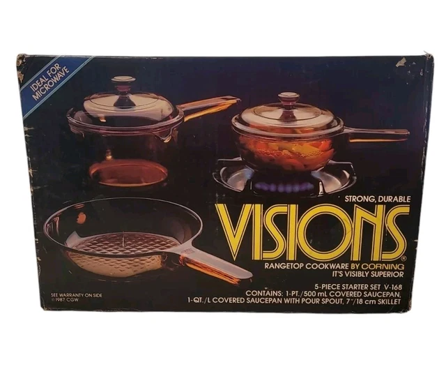 NEW VINTAGE 5-PIECE Starter Set VISIONS Rangetop Cookware Corning V-168 ...