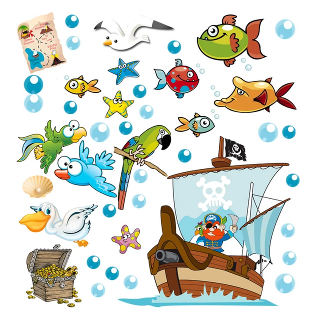 PIRATE SHIP FISH Treasure Map Wall Stickers Room Wal Sticker 30pcs £24. ...