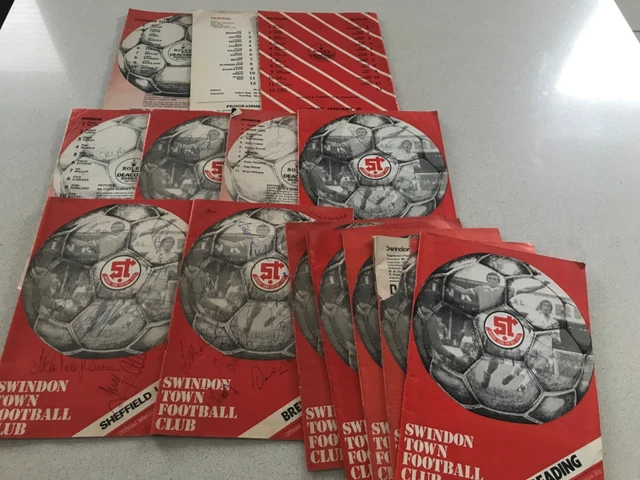 14 SWINDON TOWN programmes 1979 1980 season with autographs. Arsenal ...