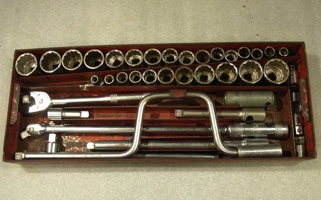 VINTAGE BRITOOL 37 Piece Socket Set 1/2 Drive Whitworth AF In Metal ...