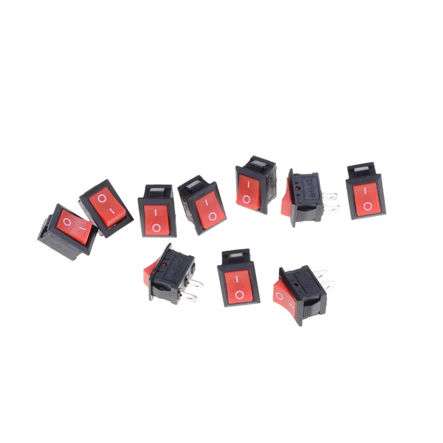 10X RED ROCKER Switch 2 Pin KCD1-101 250V 6A Boatlike Switch 15*21MM Fa ...