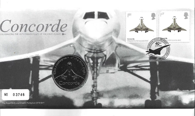 CONCORDE COMMEMORATIVE COIN 40th ANNIVERSARY OF 1st FLIGHT FDC No 03746 ...