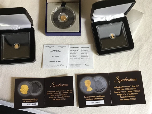3 MAL GOLDMÜNZEN 999 Gold Je 0,5 Gramm Frankreich & 2 X Golden Enigma ...