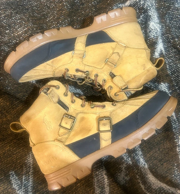 POLO RALPH LAUREN Demond Duck Boots Tan Leather side zip Mens US Size ...