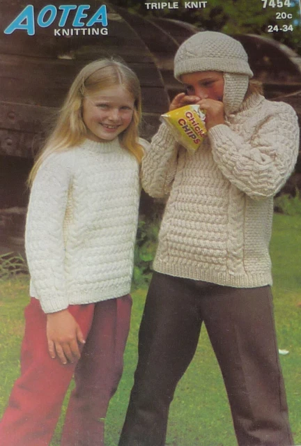 AOTEA KNITTING PATTERN Boys/Girls Crew/Turtle/Polo Neck Sweaters & Ear ...