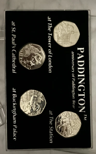 PADDINGTON BEAR SET OF 4 50p Coins In UK 2018 & 2019 In Display Case. V ...