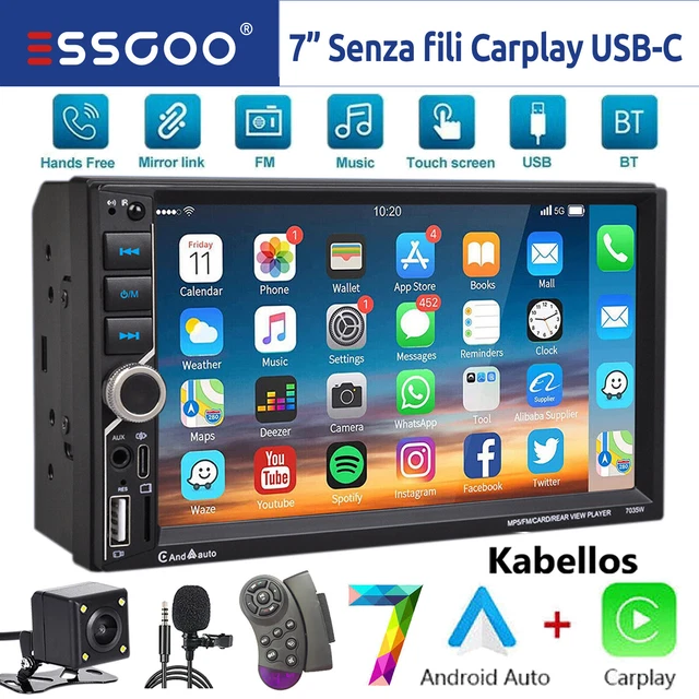 AUTORADIO 2 DIN Wireless Apple Carplay Android Auto FM Bluetooth AUX ...