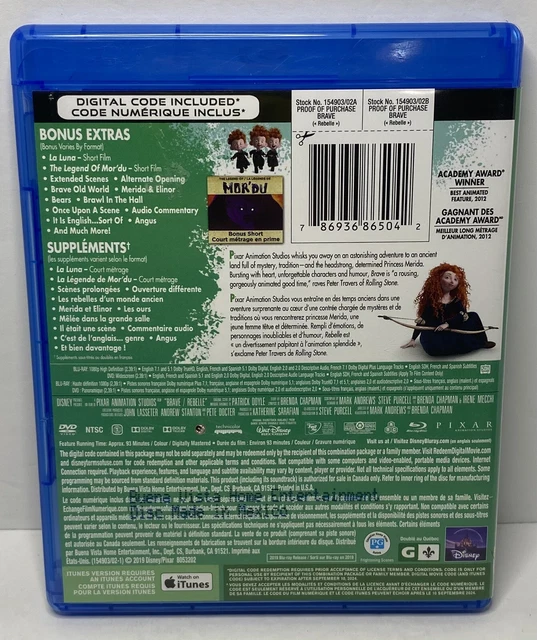 BRAVE (BLURAY, DVD, Pixar, 2012, Disney) Canadian $11.99 - PicClick CA