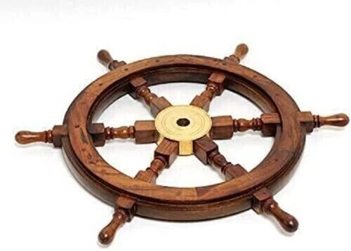 MUR DE DIRECTION en bois vintage 24" pouces bois laiton roue bateau nautique ... EUR 61,43 ...