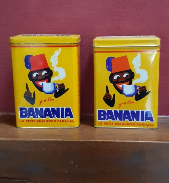 BANANIA 2 ANCIENNES boites tôle publicitaire farine chicorée rétro ...