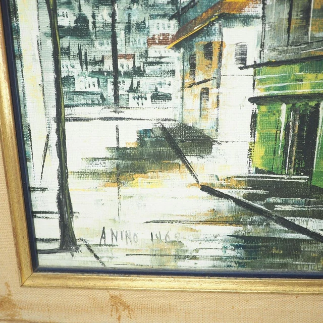 VTG MI SIÈCLE Moderne Huile Peinture Mario Anino 1969 Paris Cadre Orné ...