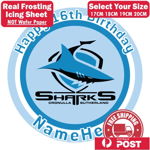 CRONULLA SUTHERLAND SHARKS Personalised Birthday Edible Image Cake ...