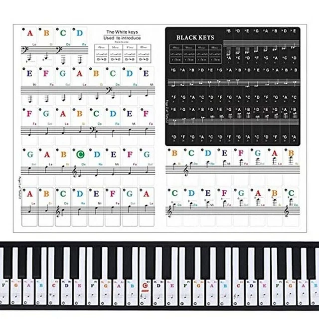 PIANO STICKERS KEYBOARD Music Note Chart Removable Decal 49, 54 ,61 88 ...