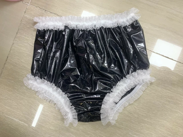 ADULT BABY BLACK Glossy Frilly Plastic Pants Size M Medium, 26"-30 ...