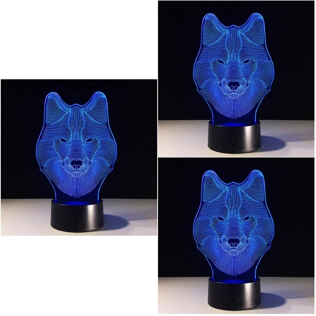 3PCS 3D LAMP Visual Light Effect Touch Colors Changes Night Light (Wolf ...