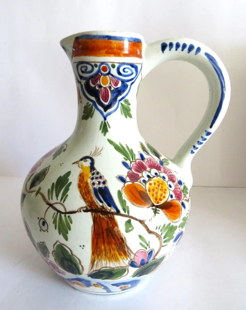 VINTAGE DELFT POTTERY De Delftse Pauw Krug Pfau Vogel Blumenmuster ...