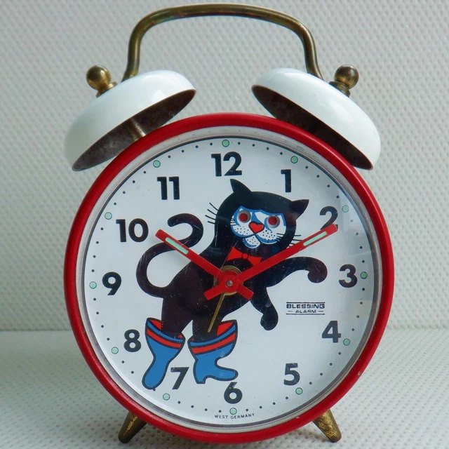 VINTAGE WIND UP Alarm Clock Blessing West Germany Puss In Boots Red ...