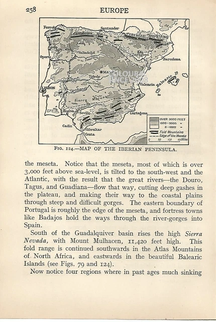 MAP OF THE Iberian Peninsula 1931 Book Illustration Print £9.50 ...