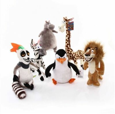 MADAGASCAR GIRAFFE MELMAN Penguin Alex Zebra Hippo Plush Toy Soft Doll ...