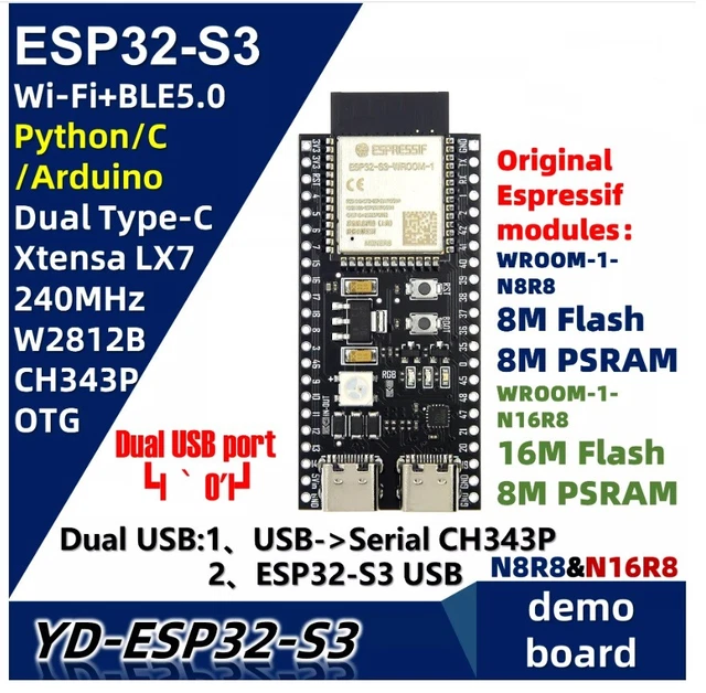ESP32-S3-DEVKITC-1 DUAL TYPE-C USB ESP32-S3-WROOM-1-N8R8 Micropython ... ESP32-S3-DEVKITC-1 DUAL TYPE-C USB ESP32-S3-WROOM-1-N8R8 Micropython ...