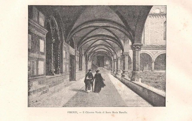 FIRENZE SANTA MARIA Novella STAMPA ANTICA DEL 1892 Antique print ...