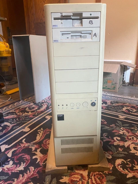 VINTAGE RETRO PC Case Beige Computer AT Tower w/ power supply & floppy ...
