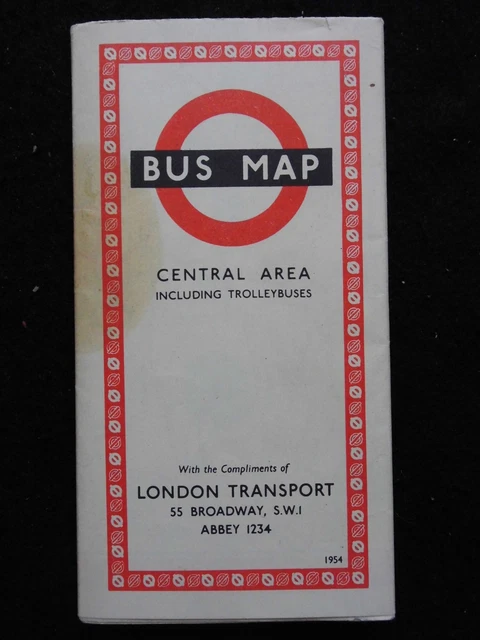 VINTAGE LONDON BUS Map (1954) Central Area including Trolleybuses ...