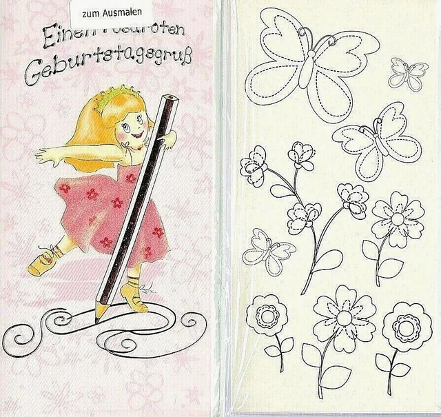 KARTE ZUM GEBURTSTAG Glitzer Kinder Geburtstagskarte zum Ausmalen ...