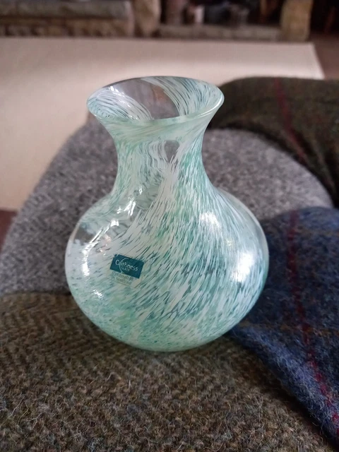 CAITHNESS GLASS POSY Vase, Vintage Art Glass, Crystal, Speckled Green ...