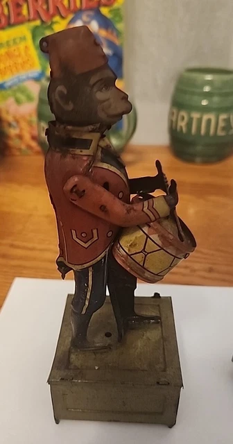 ANTIQUE DISTLER GERMANY Tin Wind-up Monkey Drummer Toy Fresh Out Of ...