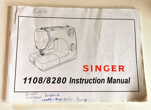 SINGER 1108/8280 SEWING Machine Instruction Manual in English & French ...