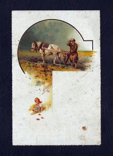 1898 N.KARAZIN RURAL scene Plowman agriculture Russia lithography ...