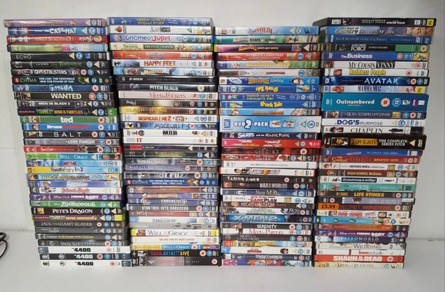 JOB LOT OF 100+ Mixed DVDs Films TV Series Kids Comedy Action Family £9 ...