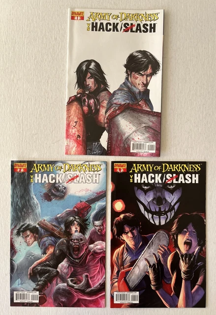 DYNAMITE : ARMY OF DARKNESS vs HACK/SLASH #1-A, 2-D et 4-D : LOT DE 3 ...