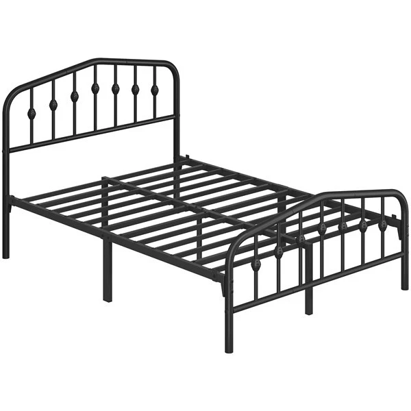 DOUBLE METAL PLATFORM Bed Frame with Crown-inspired Design Headboard ...