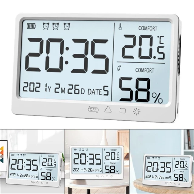 HORLOGE NUMÉRIQUE DE pointe avec température humidimètre grand écran LCD EUR 29,12 - PicClick FR