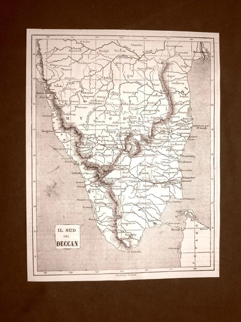 CARTA O CARTINA del Deccan o India meridionale del 1863 e Incantatore ...