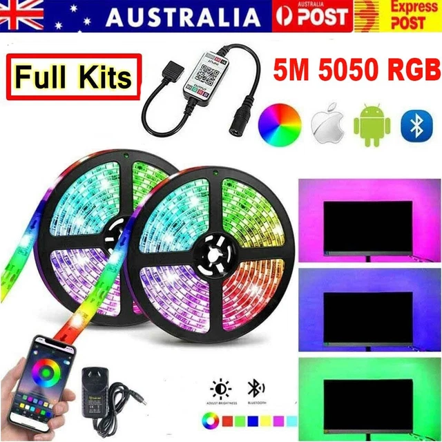 12V RGB LED Strip Lights IP65 Waterproof 5050 5M Bluetooth APP Eid ...