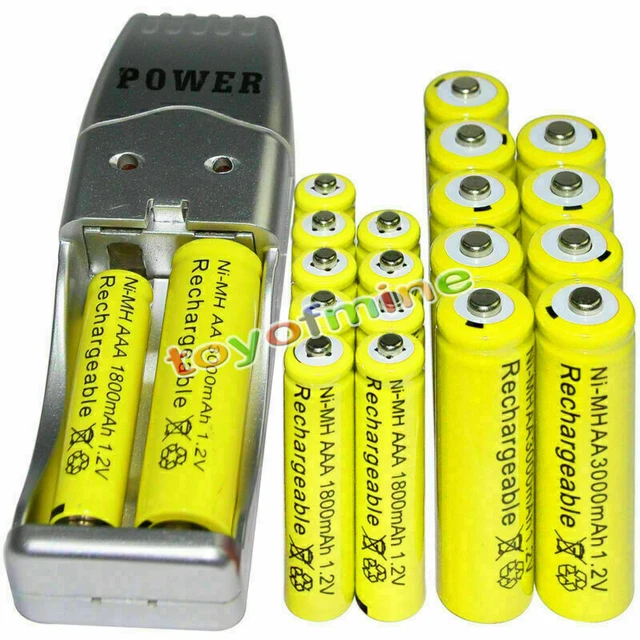 10 AA 3000MAH+ 10AAA 1800mAh 1.2V NI-MH yellow Rechargeable Battery ...