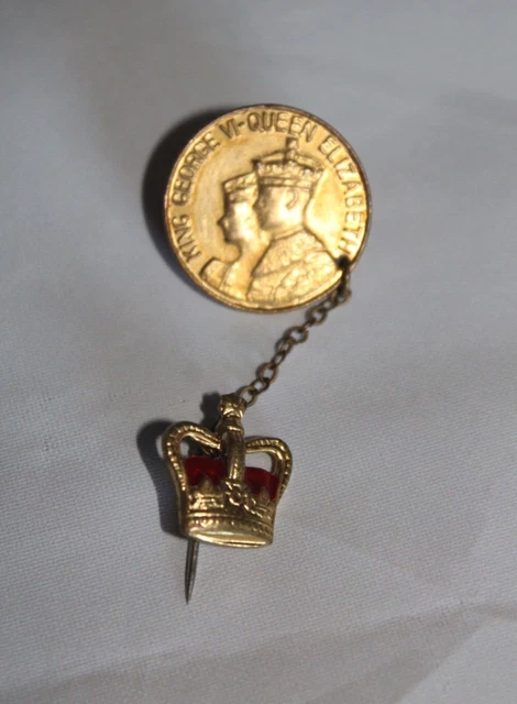 KING GEORGE VI and queen Elizabeth 1939 visit to Canada pinback crown ...