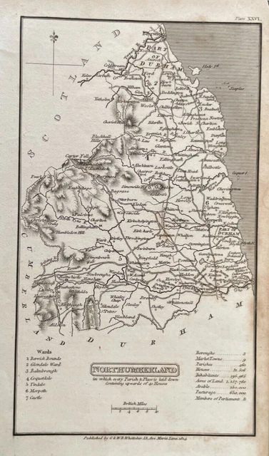 ANTIQUE MAP NORTHUMBERLAND 1824 By Benjamin Capper Published By G&Wb ...