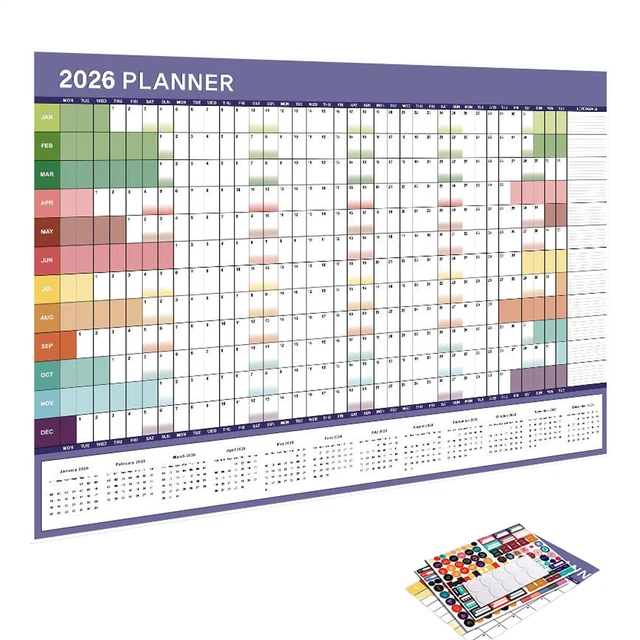 WALL CALENDER 2026 Year Planner 12 Months Chart Holidays Staff Office ...
